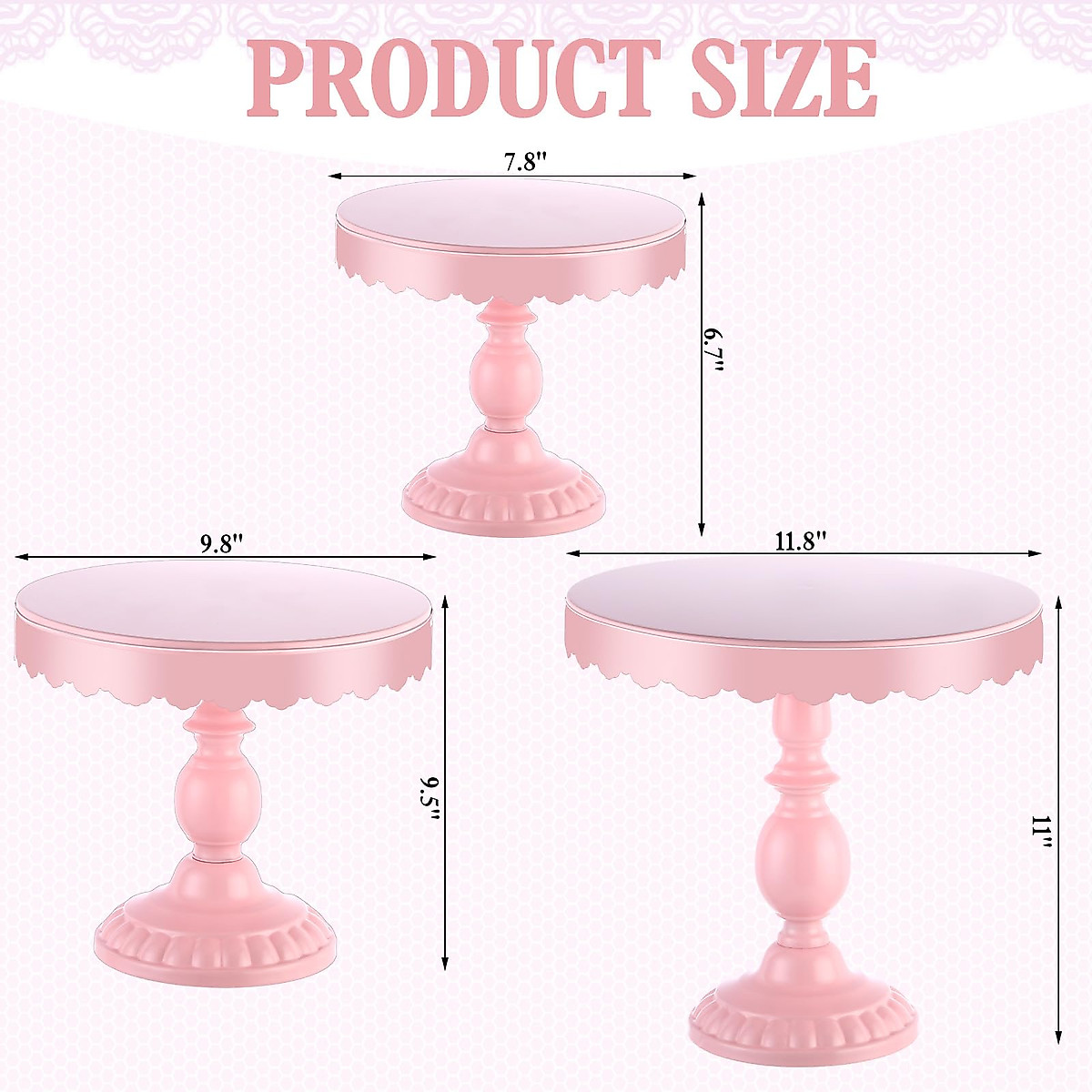 Dandat 6 Pcs Pink Cake Stands Round Dessert Stands Set Metal Cake Holder Cake Pedestal Stand Display Table Pastry Trays for Birthday Party Wedding Anniversary Baby Shower, 3 Sizes
