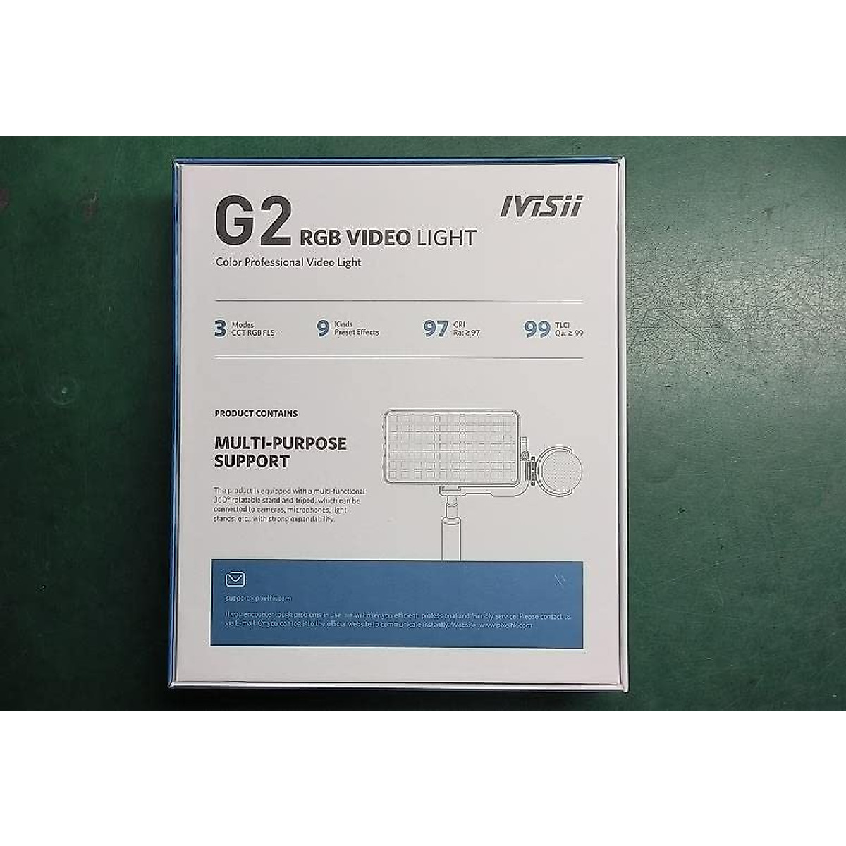 IVISII G2 Pocket RGB Camera Light,32Wh Built-in 4300mAh Rechargeable Battery 360°Full Color Gamut 9 Light Effects,2600-10000K LED Video Light Panel with Aluminum Alloy Body, Adjustable Tripod Stand