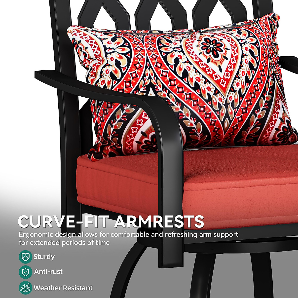 YITAHOME Metal Outdoor Bar Stools Set of 2, Heavy Duty Patio Bar Stools w/Max Bearing 352 Lbs, E-Coated Outdoor Swivel Bar Stools w/Cushion & Pillow for All Weather Patio Deck Poolside, Black