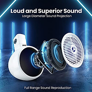 PyleUsa 6.5” 2-Way Marine Wakeboard Tower Speakers with Bluetooth and LED Lights, Full Range Waterproof Outdoor Speakers for Off-Road ATV, UTV, Jeep or Boat (White)