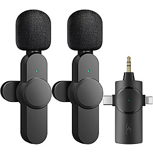 AIKELA 2 Pack Wireless Lavalier Microphone for iPhone iPad, Wireless Microphone 2.4G Ultra-Low Delay Plug-Play Built-in Noise Reduction Chip for Recording,Live Stream,Vlog,YouTube,Facebook,TikTok