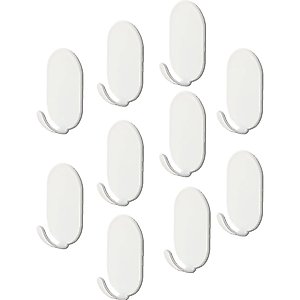 KAXIMON Self Adhesive Hooks White, 10 Pack Sticky Hooks Extra Strong for Kitchen, Bathroom, Sink - Waterproof Carbon Steel Stick Hanger on Towel Hooks