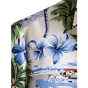 Floerns Men's Casual Tropical Print Button Down Short Sleeve Hawaiian Shirt White Car L