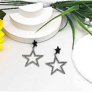 Blingsoul Silver Star Earrings – Elegant Dangle Style Stars Silver Rhinestone Earrings for Women | [J100018] Star Earring
