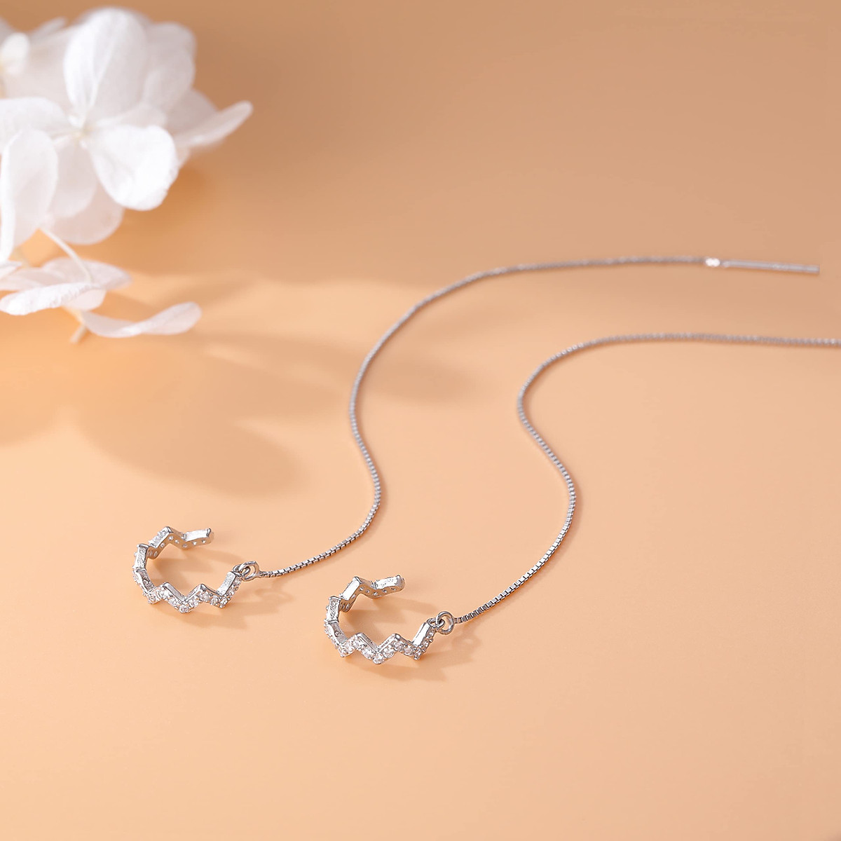 SLUYNZ 925 Sterling Silver Wave Cuff Earrings Wrap Tassel Earrings for Women Threader Earrings Chain