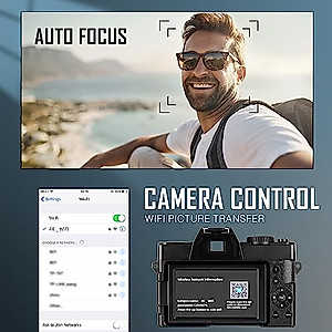 ATPLOES 4k Digital Cameras for Photography, Video/Vlogging Camera for YouTube with WiFi & App Control, Travel Camera with 32GB TF Card & 2 Batteries,Compact Camera,Great Gift Choice