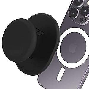 A-Type Cell Phone Grip Stand for MagSafe, Sinjimoru 2 in 1 Mobile Phone Holder as Cute Phone Stand for iPhone 14 13 12 Series, Finger Grip Kickstand for Apple & Galaxy. M-Mini Tok Black