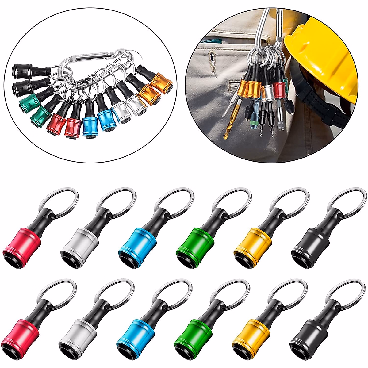 Linkstyle 12PCS 1/4 Inch Hex Shank Screwdriver Bits Holder Extension Bar Keychain Screw Adapter Drill Fast Change Portable Hand-held Bit Holder for Electric Screwdrivers and Drill Bit (6 Colors)