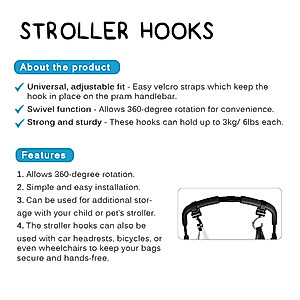 ibiyaya Baby/Pet Stroller Organiser Hook Clips - 2 Pack of Multipurpose Hangers for Shopping Bags, Purses and Mommy Bags - Great Baby Stroller, Bike, Wheelchair and Pushchair