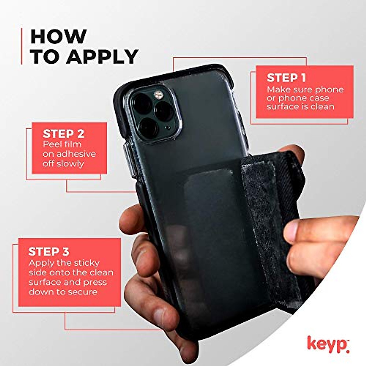 Keyp Card Holder for Back of Phone - Credit Card Holder for Cell Phone - Convenient Phone Card Holder Stick On for Keys, Cards & Cash - Stick On Wallet for Cell Phone (Blue Denim)