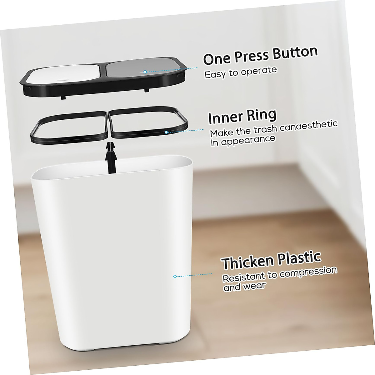 Yardwe Trash Can with Lid Container with Lid Bin with Lid White Bins Trashcan with Lid White Garbage Can White Trash Can Garbage Can with Lid Home Wastebasket Dust Bin Small Pedal Plastic