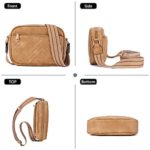 BOSTANTEN Quilted Crossbody Bags for Women Vegan Leather Purses Small Shoulder Handbags with Wide Strap Camel Brown