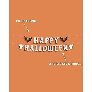 xo, Fetti Happy Halloween Iridescent Foil Banner - 5 Ft. | Spooky Season Decoration, Haunted House Party Sign, Ghost Decor, Bat Backdrop