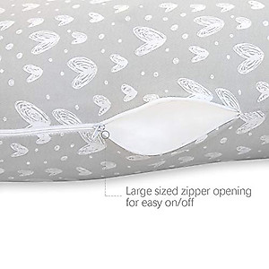 Pregnancy Full Body Pillow Cover U-Shaped (Cover Only), Super Soft Pillowcase Replacement Cover for Maternity Pillow, Universal Fit, Grey Hearts Print