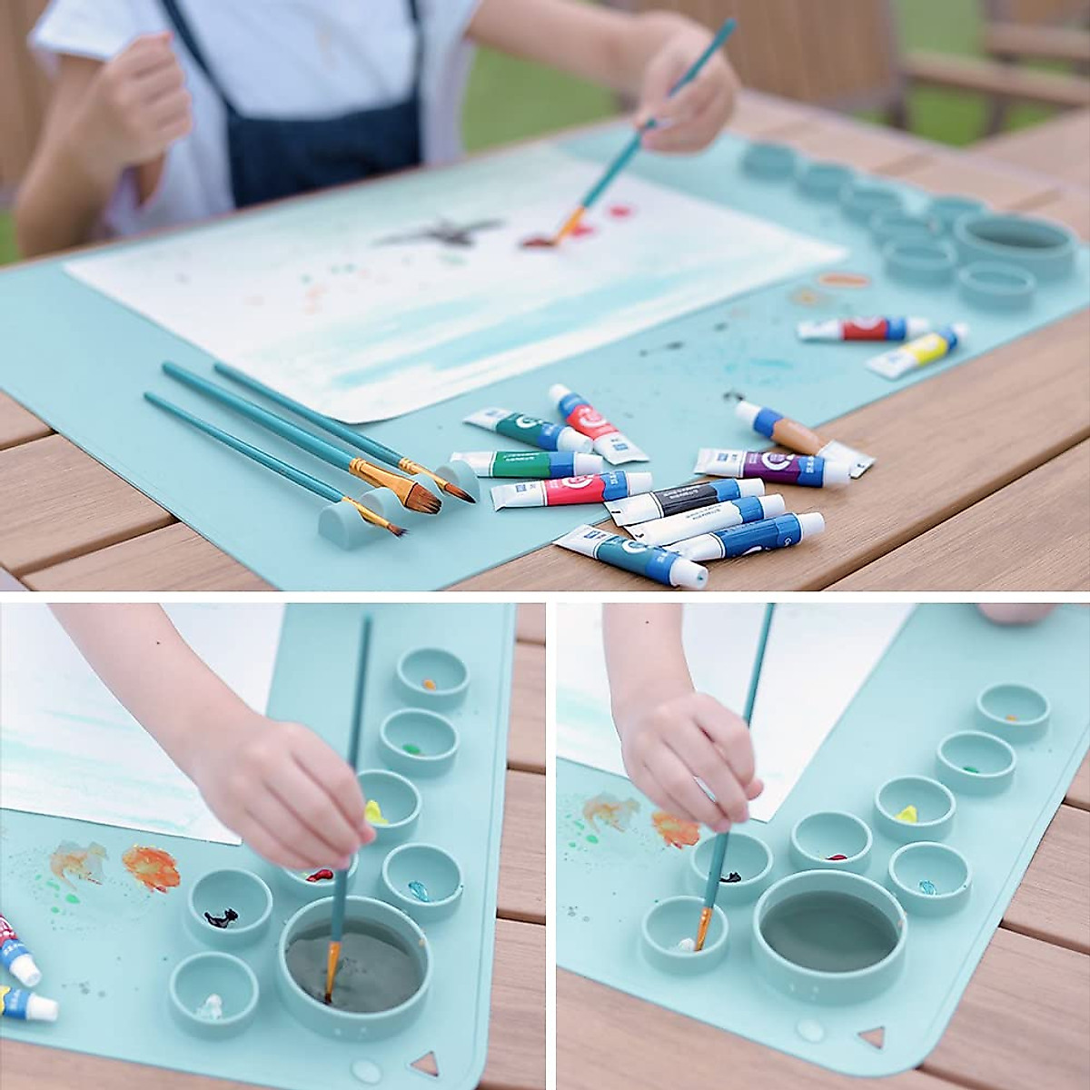 Silicone Craft Mat, 23.62'' x 15.75'' Large Silicone Mat with Compartments Non-Slip Craft Mat for Art Painting, Resin Casting and Jewelry Making (Blue)