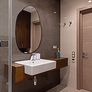 RACHMADES 33.5×20.5 inches Irregular Wall , Asymmetrical , Large Vanity Mirror for Wall Decoration, Modern Wood Framed for Living Room Bedroom Bathroom Entryway Mirror