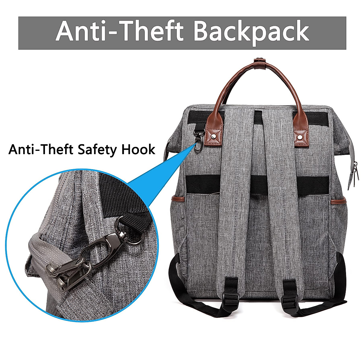 Laptop Backpack for Women, Kasqo 15.6 Inch Teacher Backpack Nurse Bags Work Backpack Purse Waterproof Anti-Theft Travel Backpack with USB Charging Port, Grey