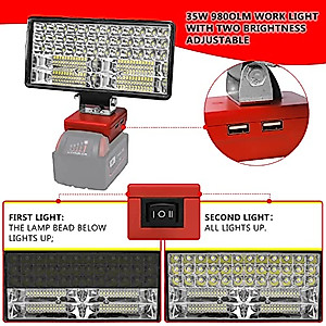 HLiePiHa LED Work Light for Milwaukee, Outdoor LED Light Flashlight, Lighting Spotlight Two USB Ports Suitable for Milwaukee 18V Li-ion Battery 48-11-1811 48-11-1812 48-11-1820 48-11-1828 (Tool Only)