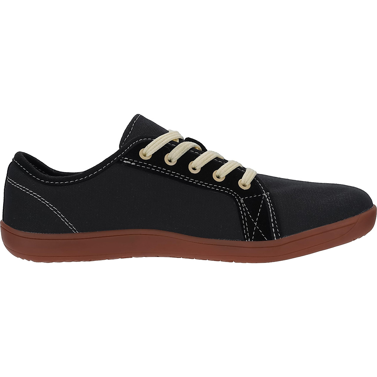 WHITIN Men's Extra Wide fit Fashion Barefoot Sneakers Canvas Zero Drop Sole Size 10W Minimus Weightlifting Minimalist Outdoor Shoes Lace Up Black Gum 44