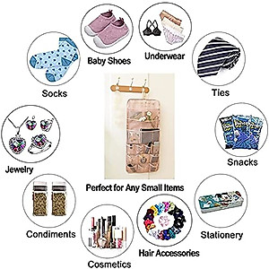 Hanging Closet Shelves Organizer and Storage for Wall with Mesh Pockets & Rotating Metal Hange, Space Saving Dual-Sided for Underwear Panties Bra Socks (Pink, Expand 26 Pocket,1Pc)