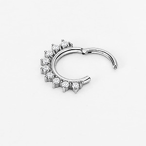 FANSING 16g 8mm Septum Rings for Women Surgical Steel Septum Jewelry 16 Gauge 9 Cubic Zirconia Spike Septum Hoop Silver