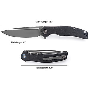 Miguron Knives M Velona Flipper Folding Knife,3.5" M390 Blade Sandblasting Titanium Handle With Carbon Fiber, Camping Hiking Pocket Knife MGR-613GYS