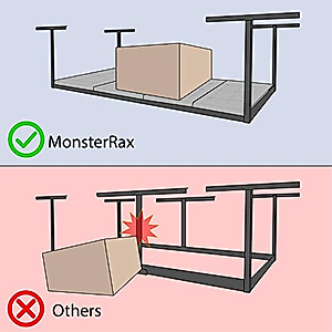 MonsterRax Overhead Garage Storage Rack- 4 x 8 Ceiling Rack for Garage Shelving, Organization, & Storage, Adjustable Hanging Storage for Bikes, Equipment & Accessories (Hammertone, 24"-45", 2-Pack).
