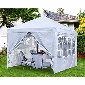 ABCCANOPY 10X10 Pop Up Canopy Tent Enclosed Instant Canopy Shelter with Zipped Side Wall Church Window, Bonus 4 Weights Bags (White)