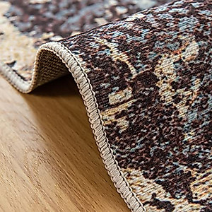 OIGAE Washable Rug 5x7, Abstract Modern Area Rugs with Non-Slip Backing, Non-Shedding Floor Mat Throw Carpet for Living Room Bedroom Kitchen Laundry Home Office, Gold/Brown