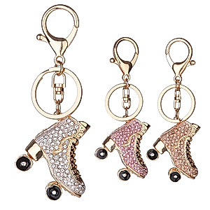 Woman Rhinestone Plating Women Car/Bag Keychain Purse Charm Roller Skates Pendant Keychain Key Ring Backpack Ornaments - Pink