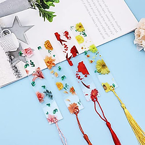 8 Sets Flower Acrylic Bookmarks Transparent Acrylic Bookmarks Cute Floral Bookmarks with Colorful Tassels for Women Teacher Kids Book Lovers