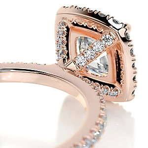 Solid Gold Handmade Engagement Ring 2 CT Radiant Cut Moissanite Diamond Halo Bridal Wedding Ring for Anniversary Propose Gift (10K Solid Rose Gold)