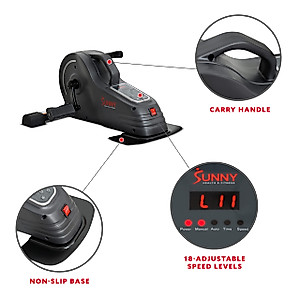 Sunny Health & Fitness Under Desk Motorized Exercise Foot Peddler, Portable Mini Cycle Bike for Stationary Home Workouts - SF-B0960 Black