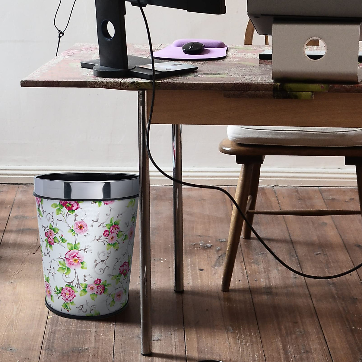 BESPORTBLE Large Laundry Hamper Trash Can Wastebasket Flower Garbage Bin for Bathroom Kitchen Bedroom Office Holds Trash Waste Garbage Recycling 6L Stainless Steel Trashcan