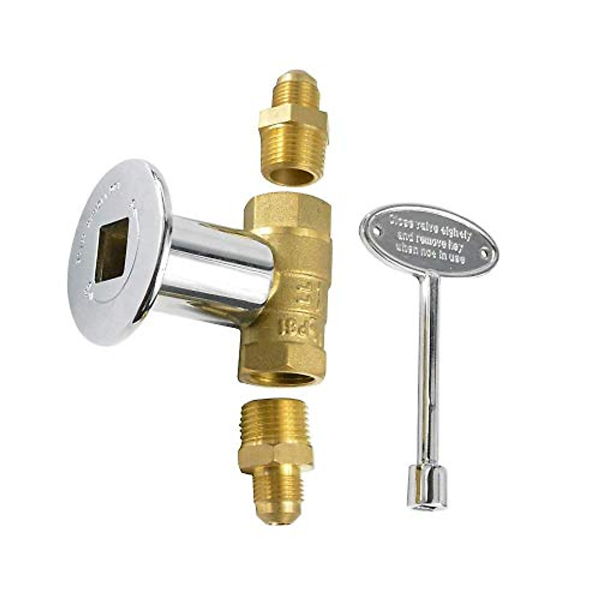 METER STAR 1/2Inch Straight Quarter Turn Shut-Off Valve Kit for NG LP Gas Fire Pits with Chrome Flange Key Valve with 3/8" Flare Adapters