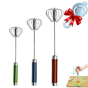 Semi-automatic Whisk, Stainless Steel Egg Beater, Hand Push Rotary Whisks Mixer Stirrer for Making Cream, Whisking, Beating and Stirring (3 Color)