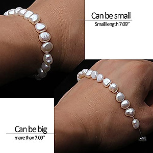 White Pearl Bracelet Stretch Cultured Freshwater Baroque Pearl Bracelet for Women Gift Wife Mother