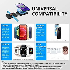 DREU Magnetic Foldable Charging Pad Portable Wireless Chargers 3 in 1, Fast Wireless Charging Station Compatible with QI Phones, iPhone 14/13/12/SE/11/XS/8, Samsung, AirPods Pro, Ap-ple Watches