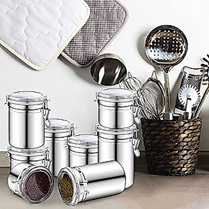 Rtteri 8 Pieces Stainless Steel Airtight Canister Set with Clear Lid and Locking Clamp Food Storage Container Set Stainless Steel Kitchen Canister for Coffee Sugar Flour Tea Candy Cookie Spice
