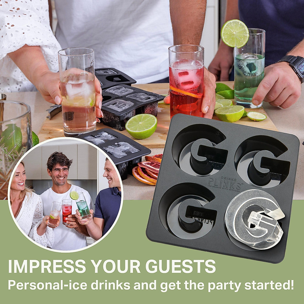 DRINKSPLINKS Silicone Ice Cube Mold Tray - Custom Letter G. Personalized Monogram Big Ice Cube Molds for Gin, Whiskey, Bourbon, Cocktails, Customized Gifts with Initials. Alphabet Mold for Every Name.