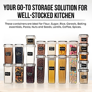 Airtight Food Storage Containers with Lids - 40 PC LARGE SIZE (20 Containers + 20 Lids) Kitchen & Pantry Organization - BPA Free Plastic Food Canister - Cereal, Rice, Flour and Sugar Containers