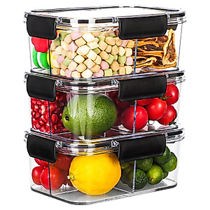 Moretoes 3pcs 36oz Meal Prep Containers Reusable, Airtight Food Storage Containers with Lids, 3 Compartment Plastic Stackable Storage for Freezer Lunch(3 Containers, 3 Lids, BPA-Free)