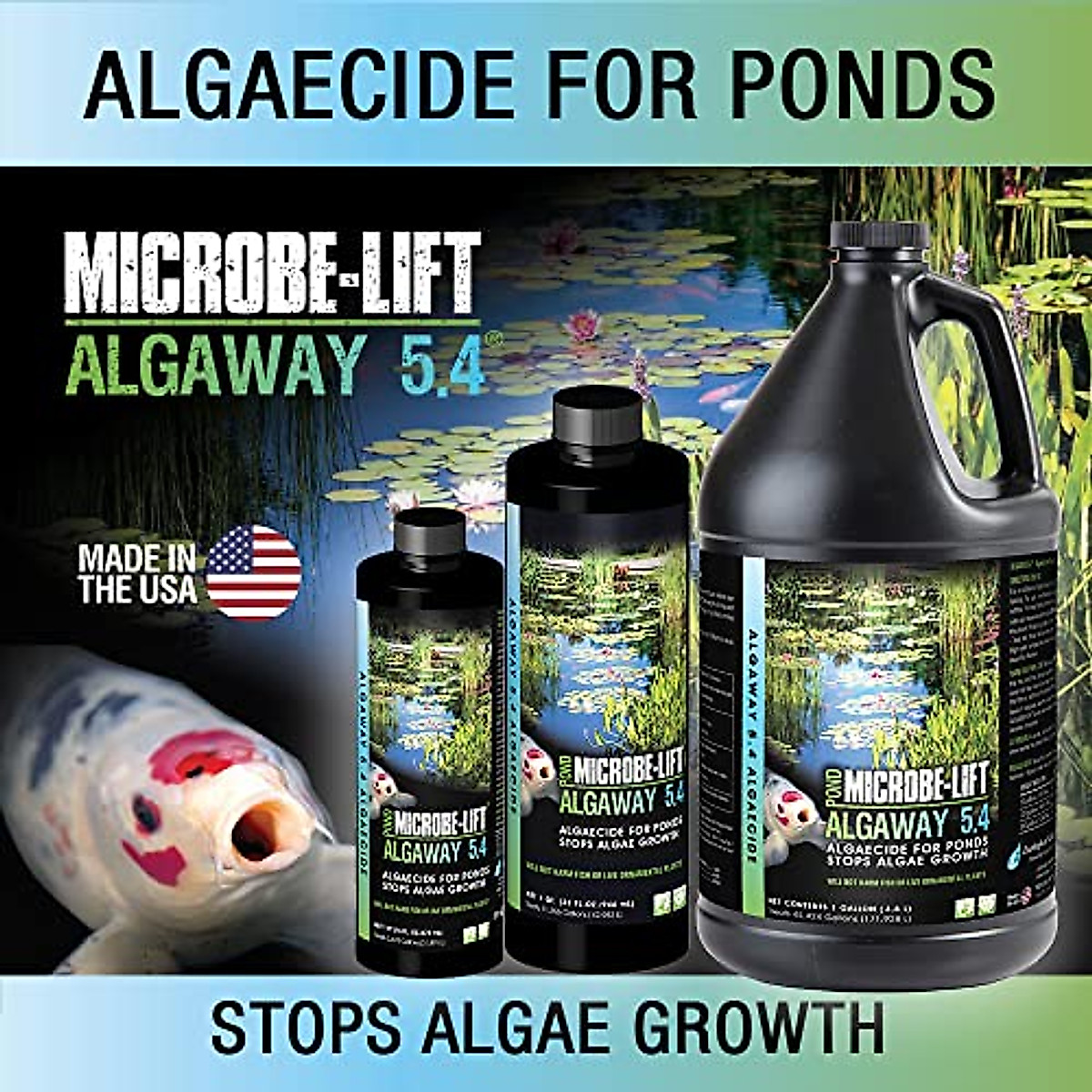 MICROBE-LIFT ALGA32 Algaway 5.4 Algae Control Treatment for Ponds and Water Gardens, Safe for Koi Fish, Goldfish, Plants, and Decorations, 32 Ounces