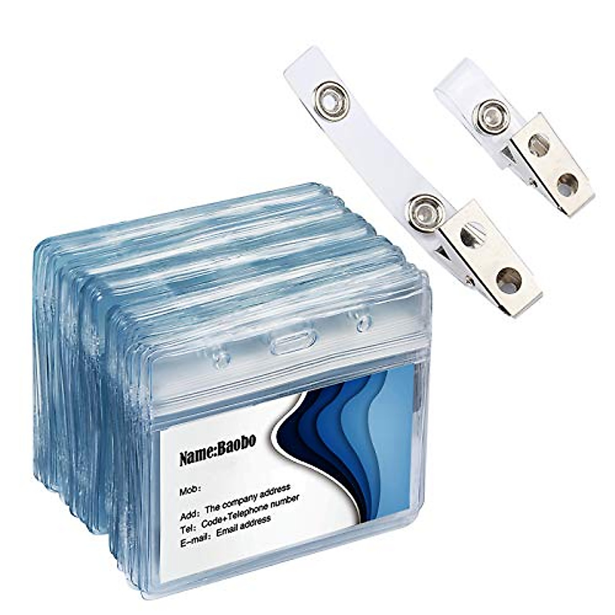 Aimtech Set of 50 Pcs Clear Plastic Horizontal Name Tag Badge Id Card Holders & Metal Id Badge Holder Clips with PVC Straps (Aimt1526)