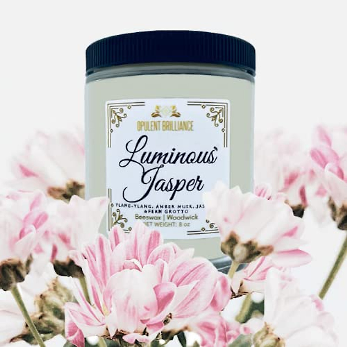 Woodwick Candle, Luminous Jasper, Beeswax Candle, Jasmine, Amber Musk, Organic Candle, Aromatherapy, Scented Candle, Opulent Brilliance 8 oz