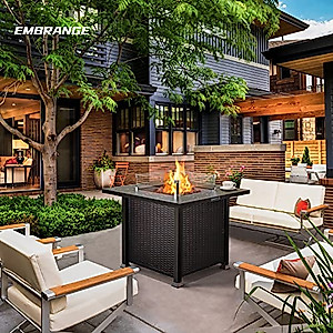 EMBRANGE 32In Propane Fire Pit Table,50,000BTU Auto-Ignition Gas Fire Pit Table with Glass Wind Guard, CSA Certification,Outdoor Fire Pit for Deck/Patio/Porch/Poolside, Black