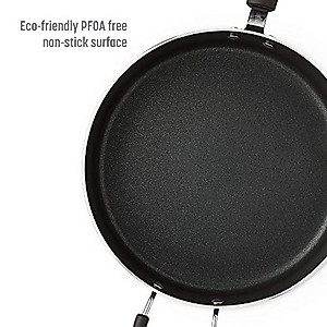 Goodful Aluminum Non-Stick Sauté Pan Jumbo Cooker with Helper Handle and Tempered Glass Steam Vented Lid, Made Without PFOA, Dishwasher Safe, 5-Quart, Charcoal Gray
