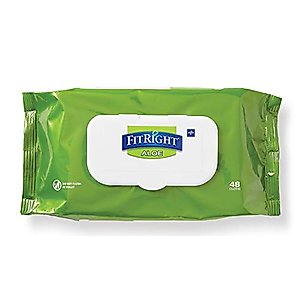 Medline FitRight Aloe Personal Cleansing Cloth Wipes, Scented, Pack of 48, 8 x 12 inch Adult Large Incontinence Wipes
