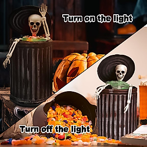 Presence 12" Halloween Animated Trashcan Skeleton, Spirit Activated Animatronic Halloween Decorations with Scary Sounds and Movable Posable Joints, Indoor Haunted House Party Home Props Decor