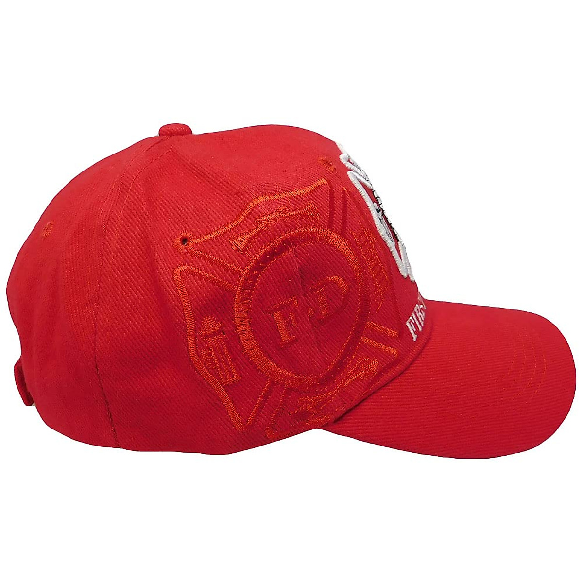 Trade Winds Fire Department Dept First in Last Out Red with Red Shadow Cotton Adjustable Embroidered Baseball Hat Cap, Black, 7 3/4
